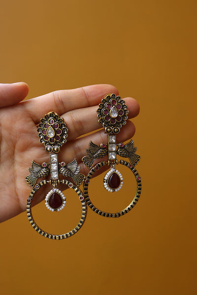 Dull Gold Peacock Drop Earrings – zahana
