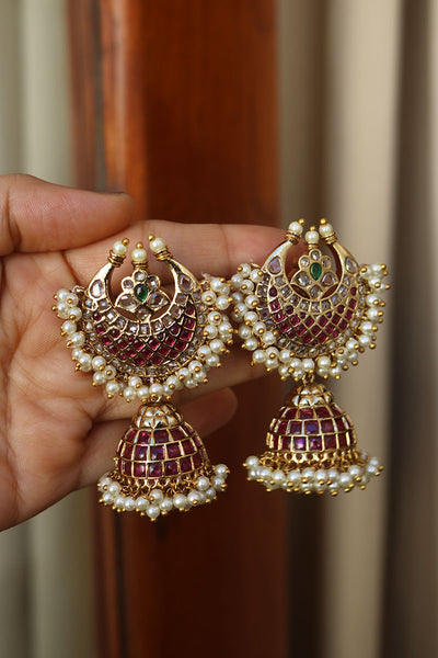 Ruby Moon Cluster Pearl Jhumkas – zahana